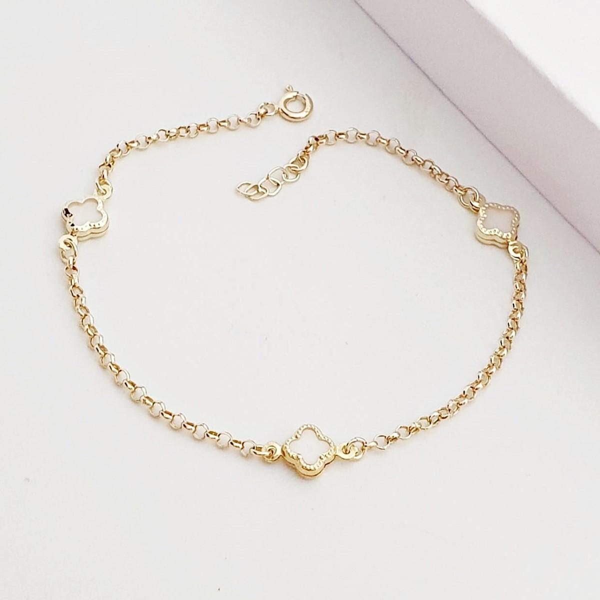 Beyaz Üçlü Yonca 14 Ayar Bileklik KN07654 - Altın Plaza