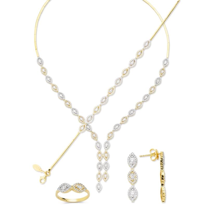 Elmas Efektli Oval Süslemeli Altın Setleri St414 - Altın Plaza